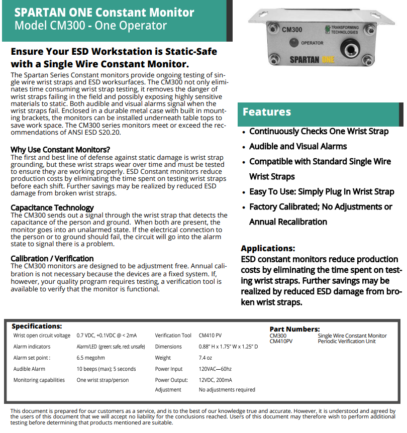 Monitors One Single Wire Wrist Strap/Operator - CM300 | statictek.com ...