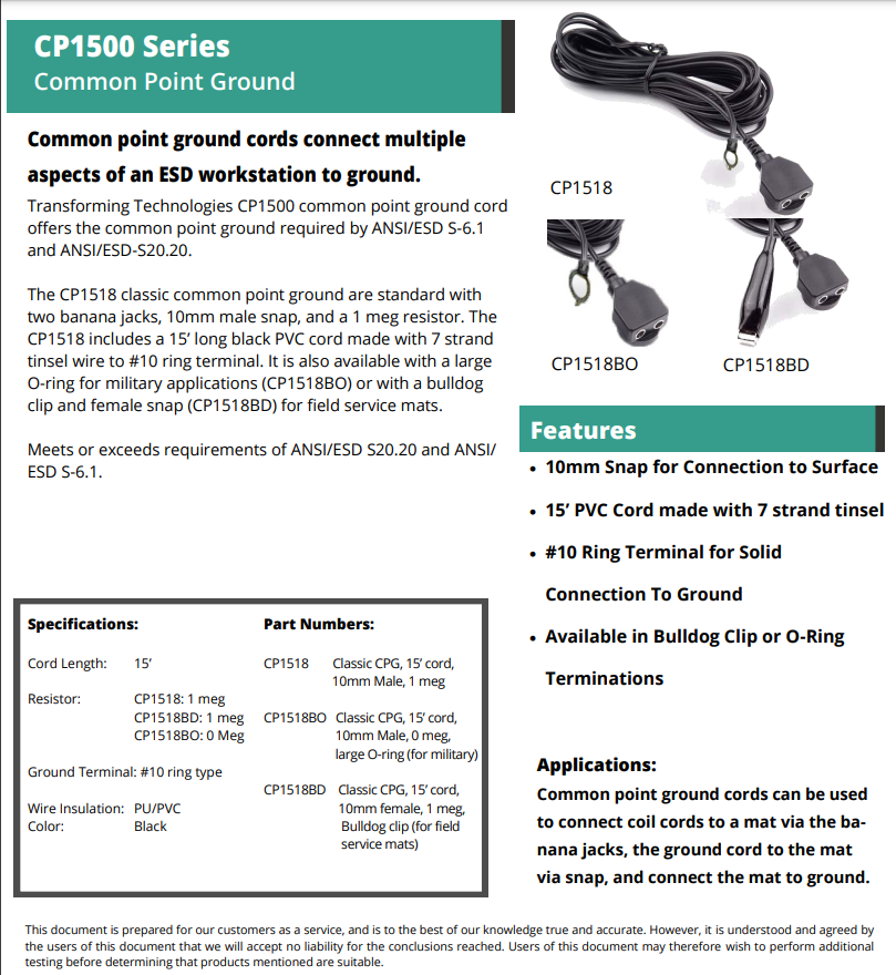 Common Pt. Ground (Cpt), 15', 1 Meg, Male -CP1518 | statictek.com ...