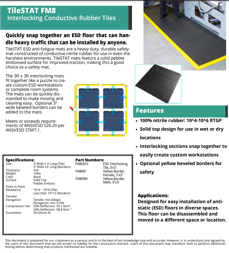Conductive Interlocking Tile, 3'x3' - FM83X3 | statictek.com ...
