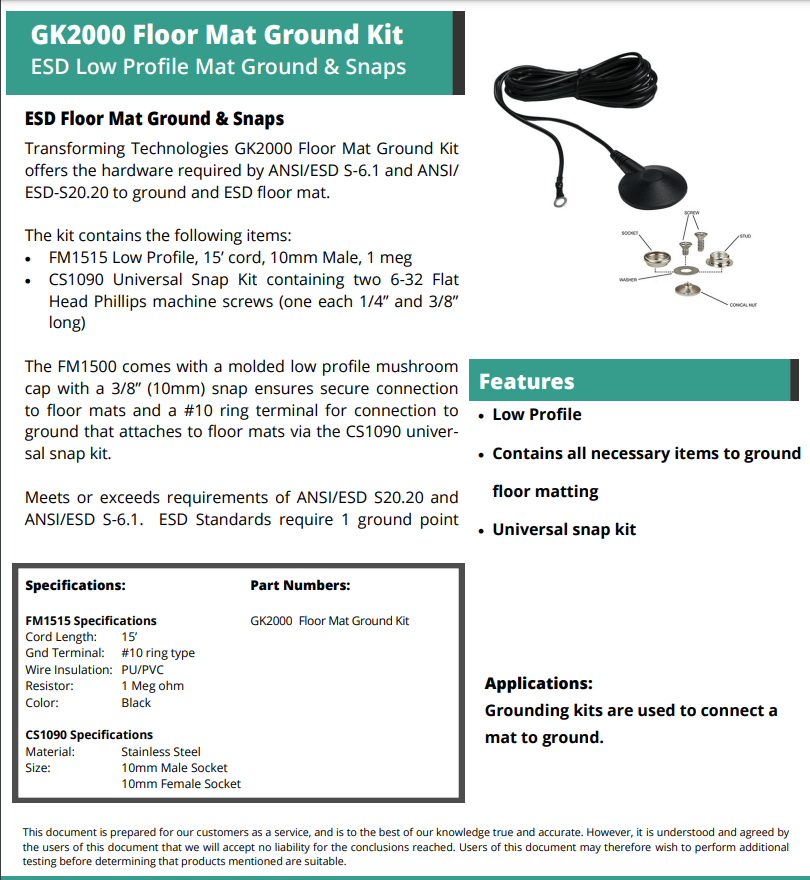 Floor Mat Grounding Kit - GK2000 | statictek.com | Statictek.com