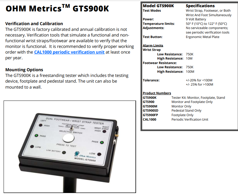 Deluxe Combo Tester & Foot Plate - Wall Mount - GTS900 | statictek.com ...
