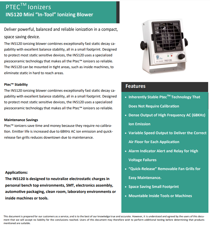 In-Tool Ionizer Blower - IN5120 | statictek.com | Statictek.com