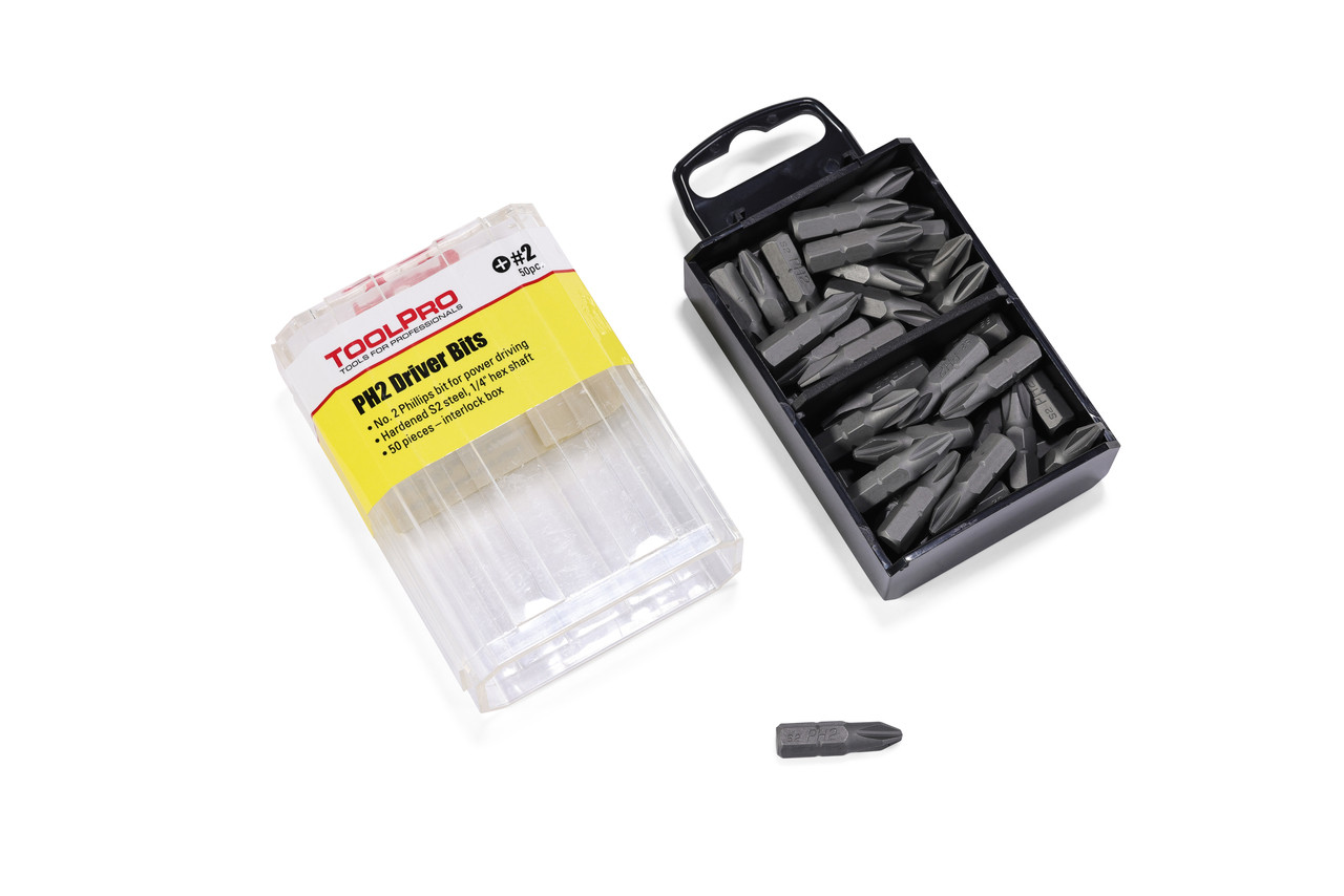 #2 Phillips Bit Tips - Interlocking Storage Box of 50 - ToolPro