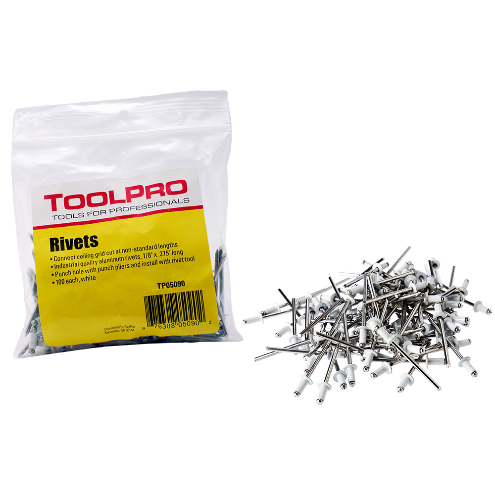 Rivets - 1/8 in. White Aluminum Pull Rivets - 100 Pack - ToolPro