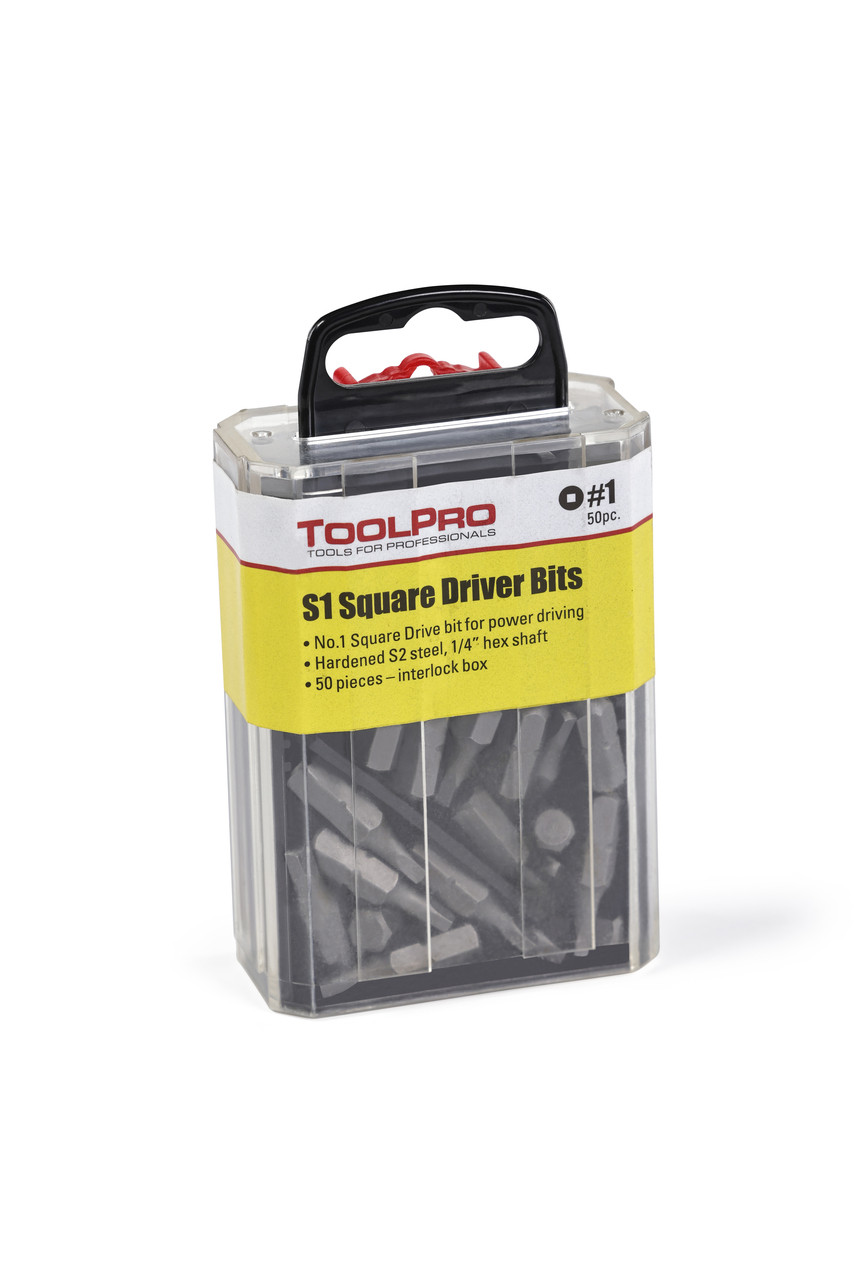 #1 Square Drive Bit Tips - Interlocking Storage Box of 50 - ToolPro