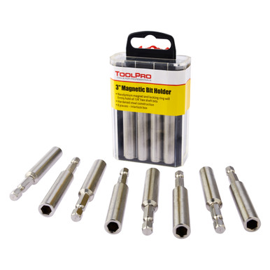 3 in. Magnetic Bit Tip Holder - Interlocking Storage Box of 8 - ToolPro