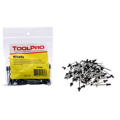 Rivets - 1/8 in. Black Aluminum Pull Rivets - 100 Pack - ToolPro