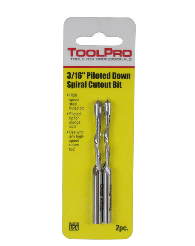 3/16 in. Piloted Down Spiral Cutout Bit - 2 Pack - ToolPro