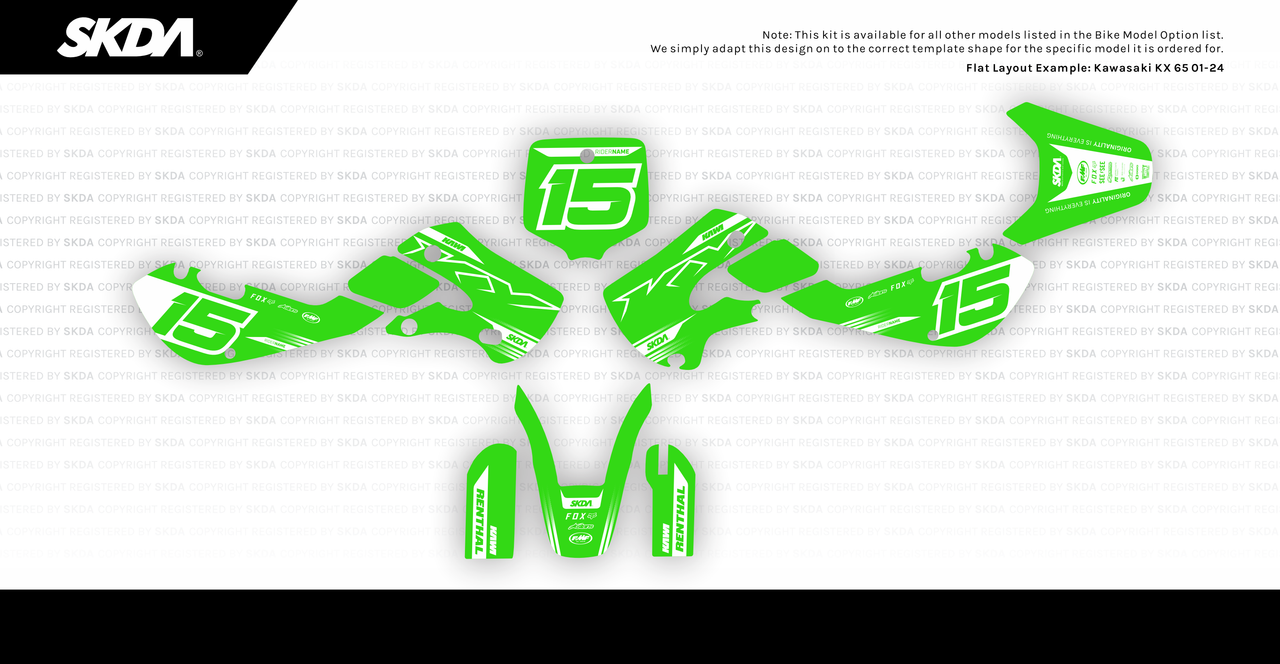 Kawasaki Mini Bike SMOKE V2 KAWI GREEN/WHITE Full Graphics Kit
