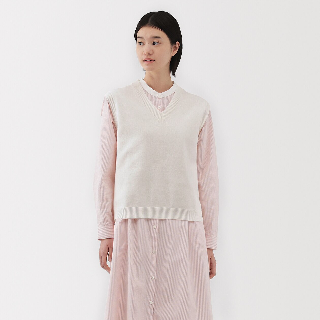 Women's Milano Rib V Neck Knitted Vest | MUJI