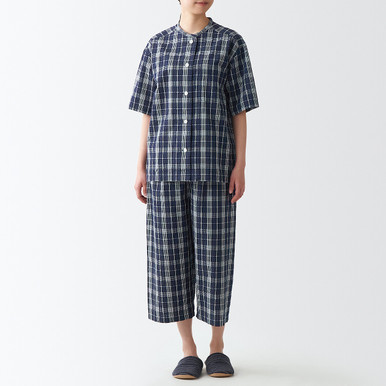 Women's Side Seamless Seersucker Short Sleeve Pyjamas | MUJI