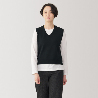 Women's Milano Rib V Neck Sleeveless Jumper | MUJI