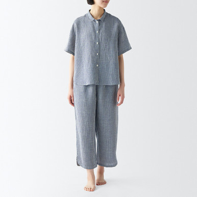 Women's Linen Lyocell Blend Short Sleeve Pyjamas | MUJI
