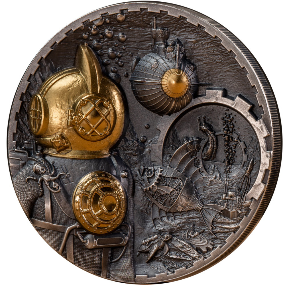 STEAMPUNK NAUTILUS 3 oz Silver Gilded Coin Cook Islands 2022