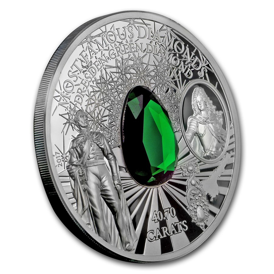 DRESDEN GREEN DIAMOND 2 Oz Silver Coin 10$ Cook Islands 2017