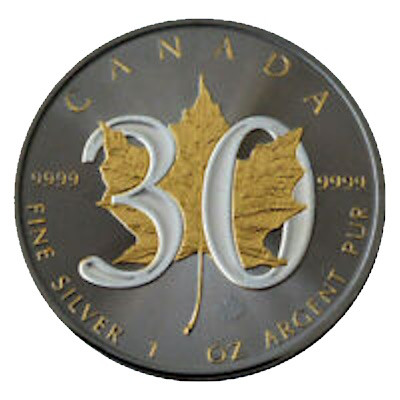 30th Ann. MAPLE LEAF Gold Black Empire 1 oz Silver Coin 2018