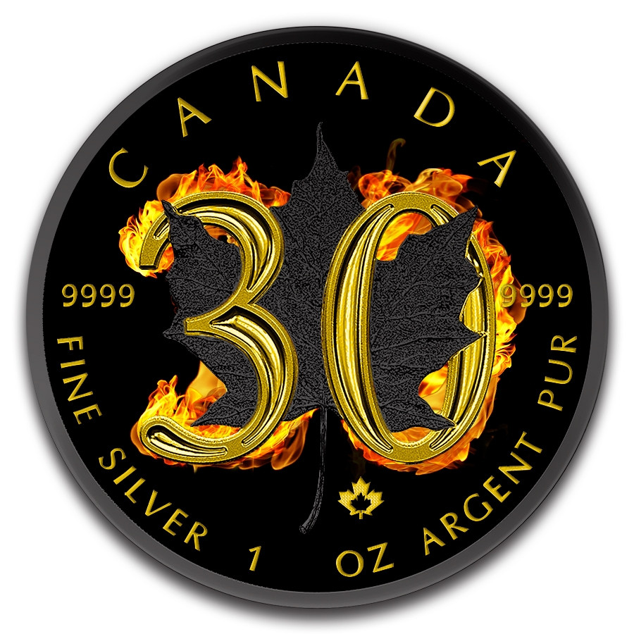 2018 Maple Leaf 30th Anniversary Burning 1 oz Silver Coin $5 Canada