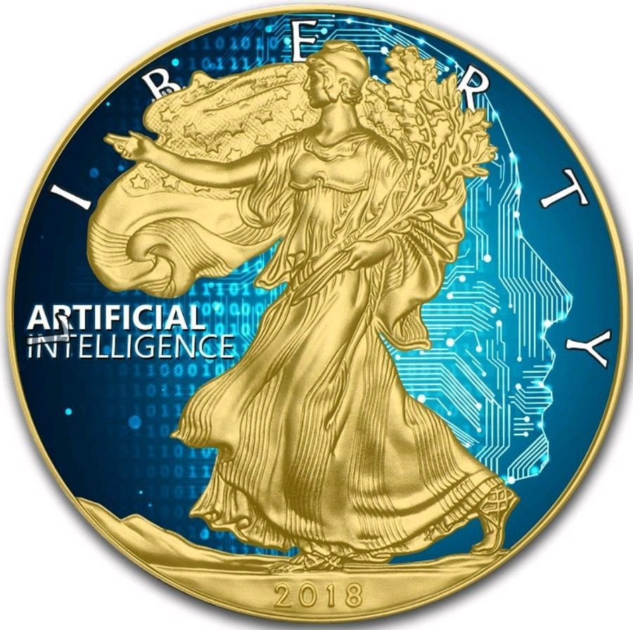 ARTIFICIAL INTELLIGENCE - 24K GOLD GILD Liberty 1 Oz Silver Coin 2018