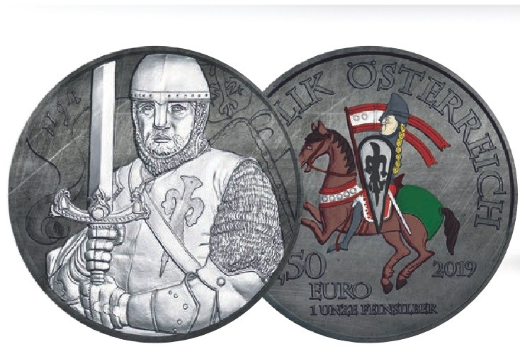 2019 Austria 825th Ann. of Duke Leopold V. 1 oz Silver coin"Antique Color"