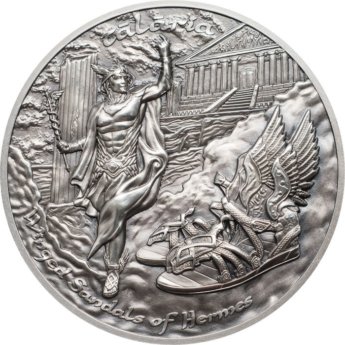 WINGED SANDALS of HERMES Talaria 2 Oz Silver Coin 10$ Cook Islands 201