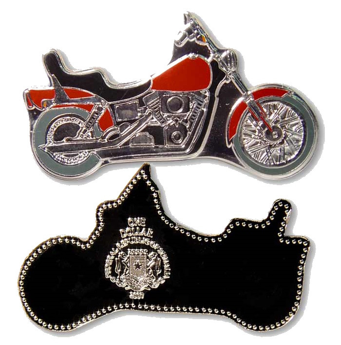 MOTORCYCLE Shaped Enameled 4 Silver Plated Coins Set $1 Somalia 2007