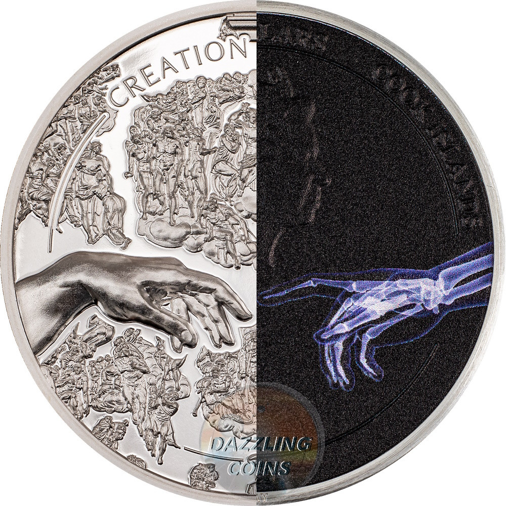 CREATION OF ADAM X-Rays 1 oz. Silver Coin $5 Cook Islands 2023