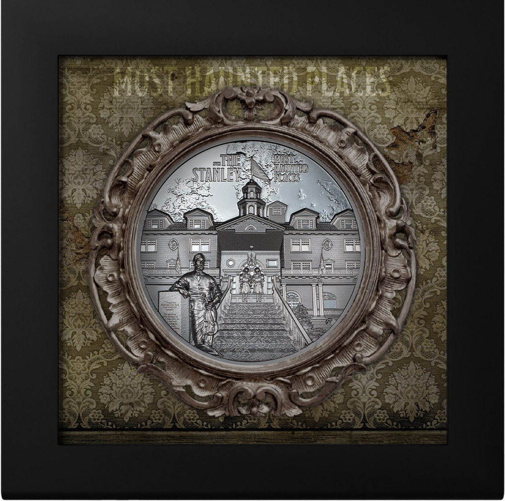 STANLEY Haunted Places 2 oz Silver Black Proof Coin Cook Islands 2023