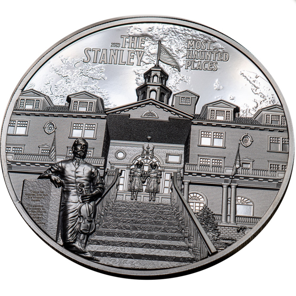 STANLEY Haunted Places 2 oz Silver Black Proof Coin Cook Islands 2023