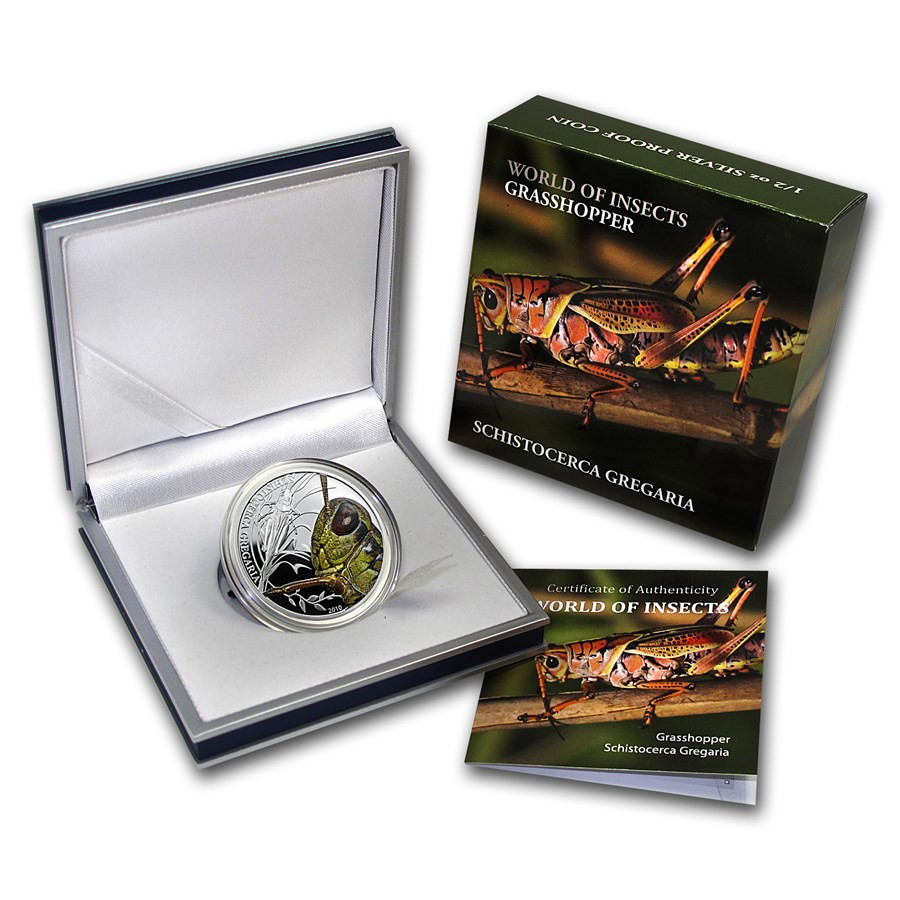 GRASSHOPPER World of Insects Silver Proof Coin $2 Palau 2010