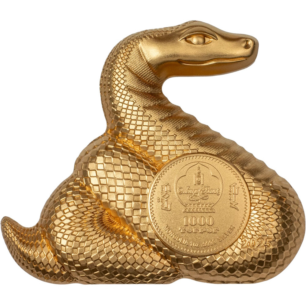 NIMBLE SNAKE 1 oz 3D Silver Gilded Coin Mongolia 2025