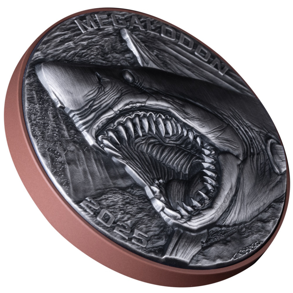 DOUBLE GIANT MEGALODON High Relief Silver w/Copper Coin Vatu 2025