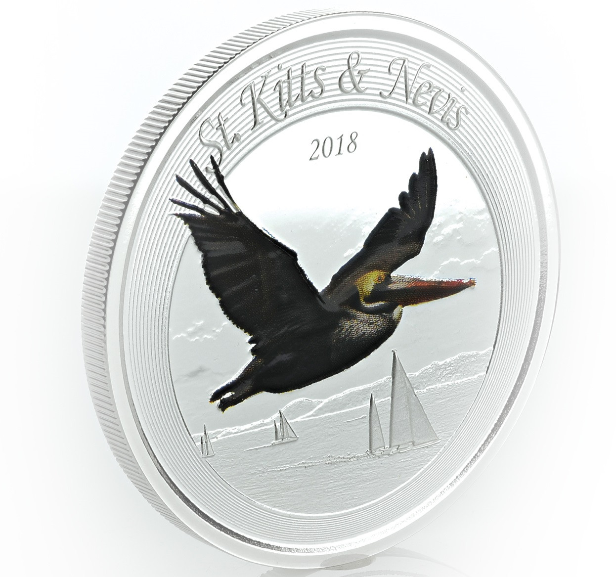 Brown Pelican 1 oz .999 Silver Color Proof Coin St. Kitts & Nevis 2018
