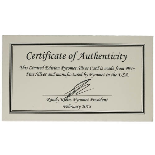 1 oz Pyromet Silver .999 Card with COA