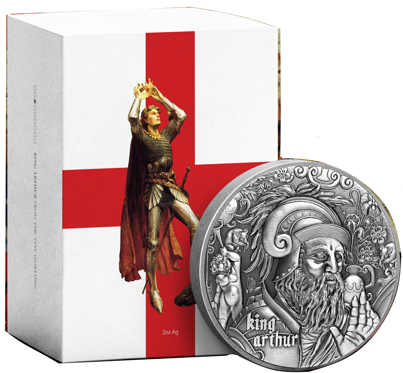 KING ARTHUR The Nine Worthies Series 2 oz Silver High Relief Coin 2020 Chad