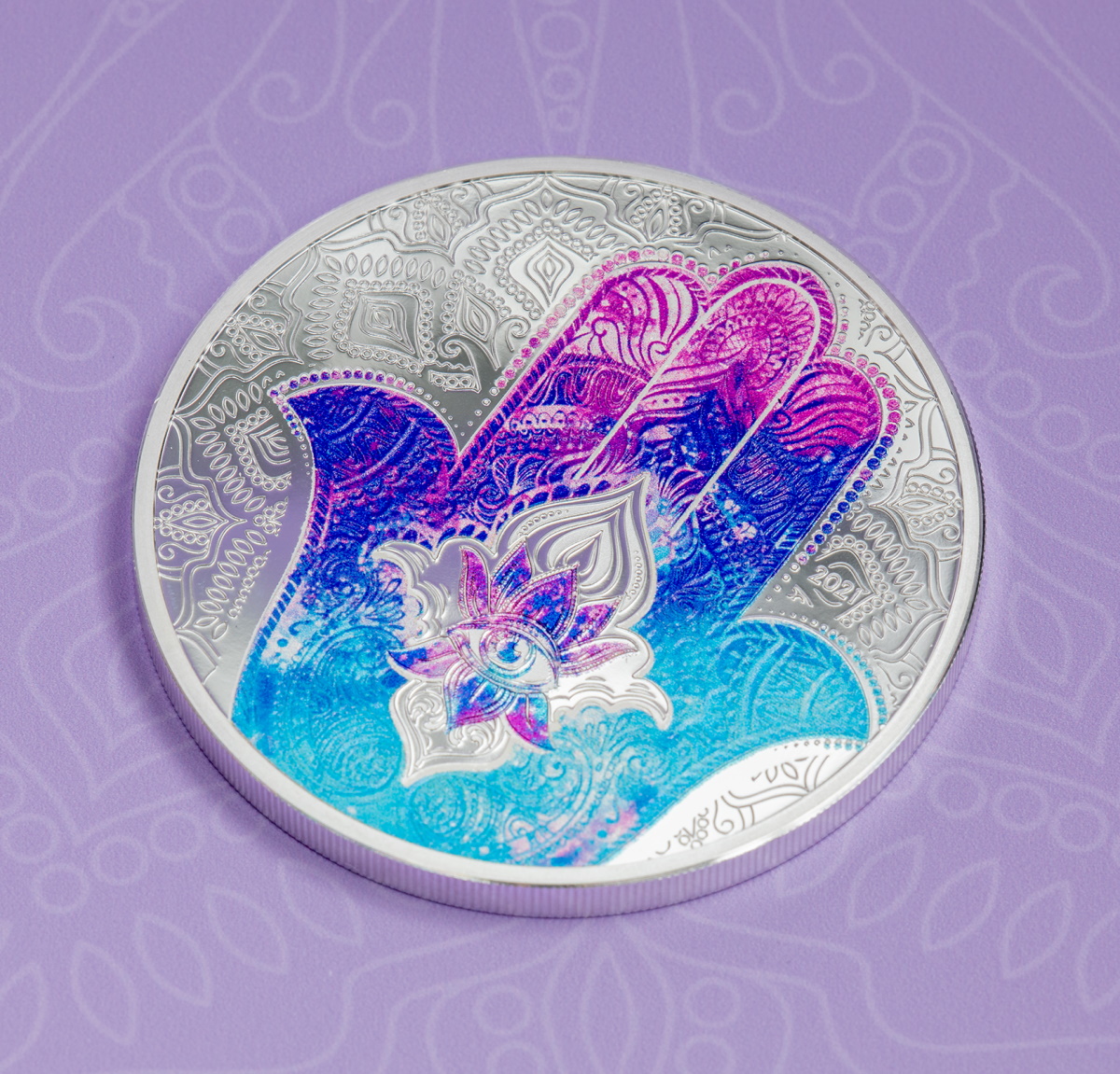 HAND OF HAMSA Fatima 1 Oz Silver Coin 5$ Palau 2021
