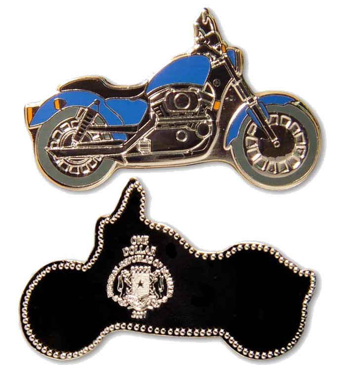 MOTORCYCLE Shaped Enameled 4 Silver Plated Coins Set $1 Somalia 2007