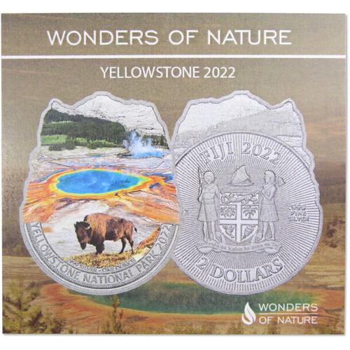 YELLOWSTONE & BISON Shaped Colorized 1 oz $2 Silver Coin Fiji 2022