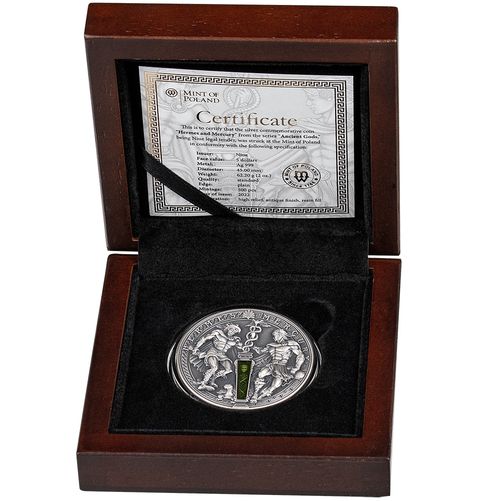 HERMES & MERCURY 2 oz Silver Coin $5 Niue 2022