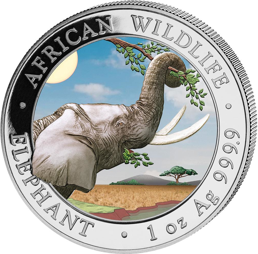 ELEPHANT African Wildlife 1 oz Silver Color Coin Somalia 2023