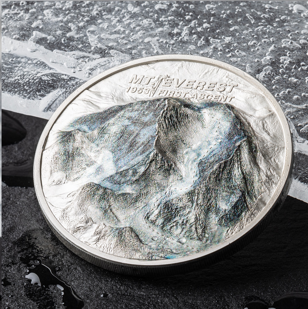 Mt. EVEREST – First ascent 2 oz. Silver Coin $10 Cook Islands 2023