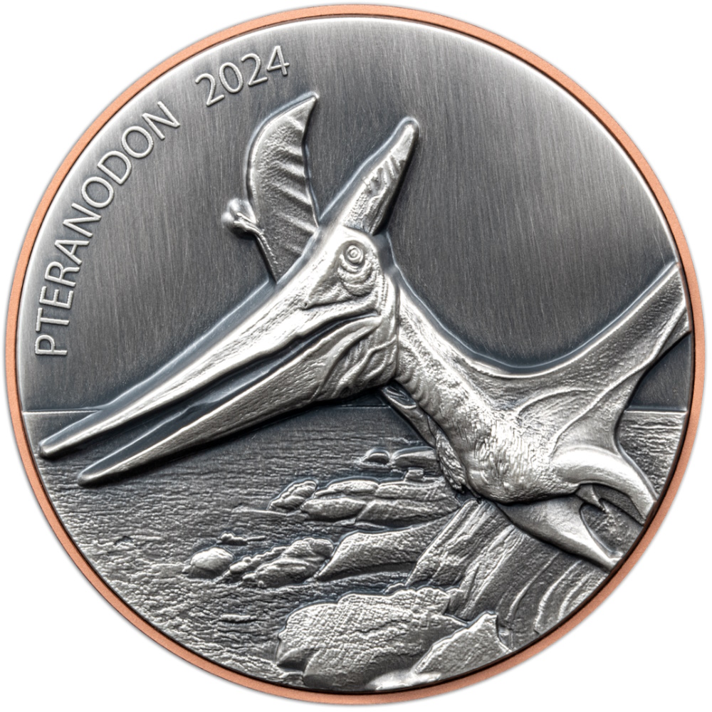 PTERANODON Dinosaurs High Relief Silver & Copper Coin Vanuatu 2023