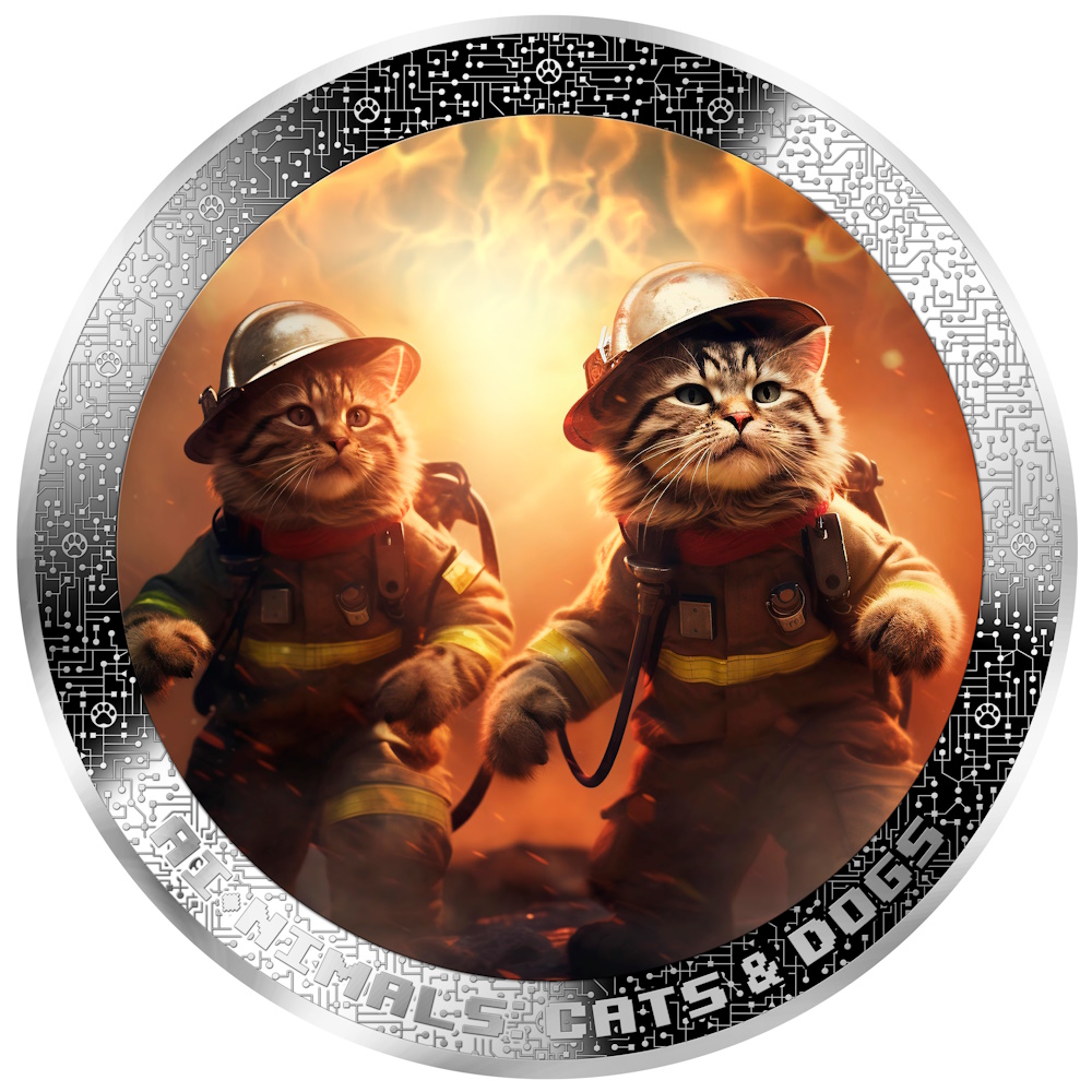 FIREFIGHTER CATS AI-NIMALS 1 oz Silver Coin Cameroon 2025