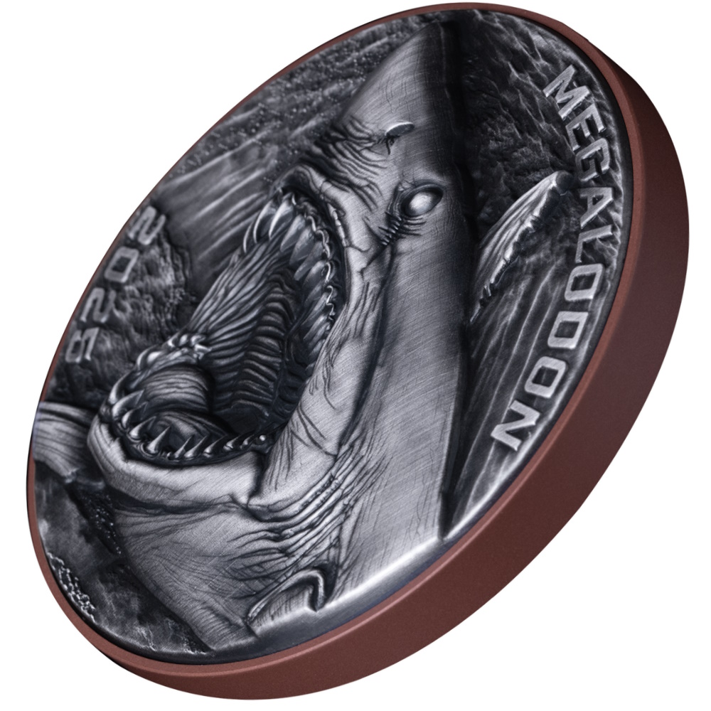 DOUBLE GIANT MEGALODON High Relief Silver w/Copper Coin Vatu 2025