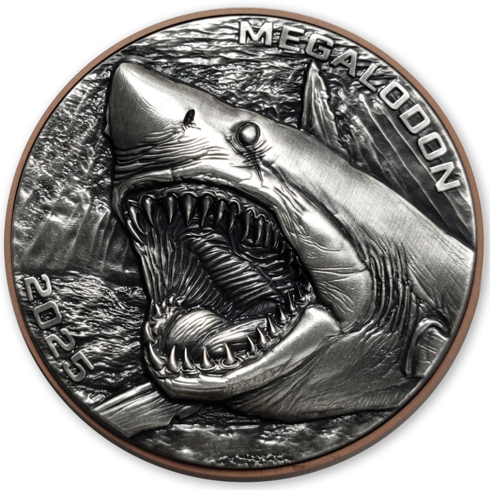 DOUBLE GIANT MEGALODON High Relief Silver w/Copper Coin Vatu 2025
