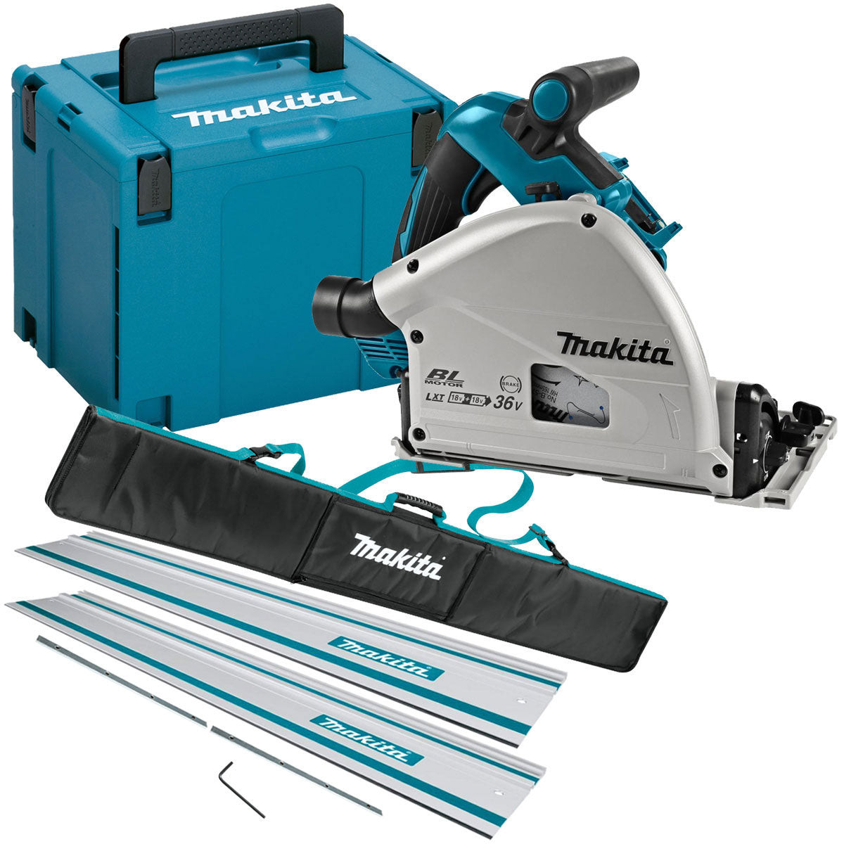 Makita DSP601ZJU 36V Brushless AWS Plunge Saw with 2 x 1.5m Guide Rail ...
