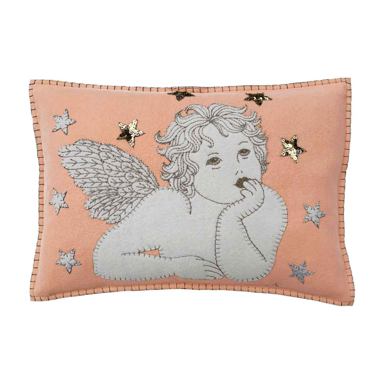 Cinnamon and Cream Wool Thinking Cherub Cushion | Jan Constantine