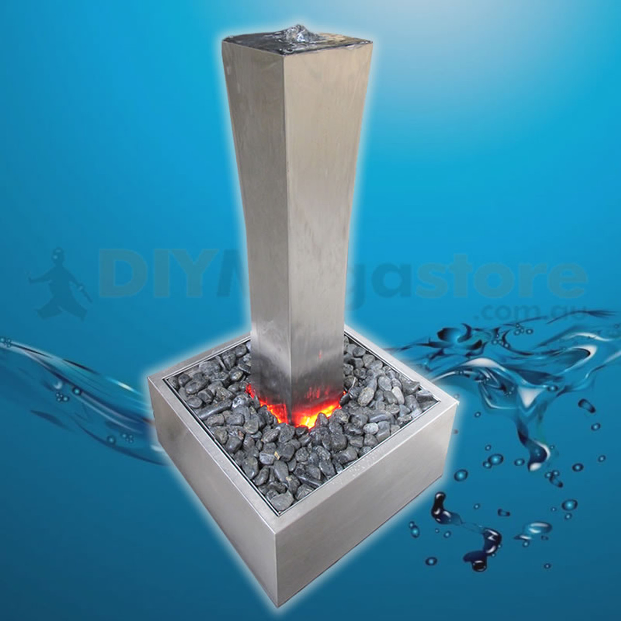 Square Column Stainless Steel Water Feature - Freestanding