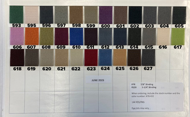 124-2 Binding Color Chart