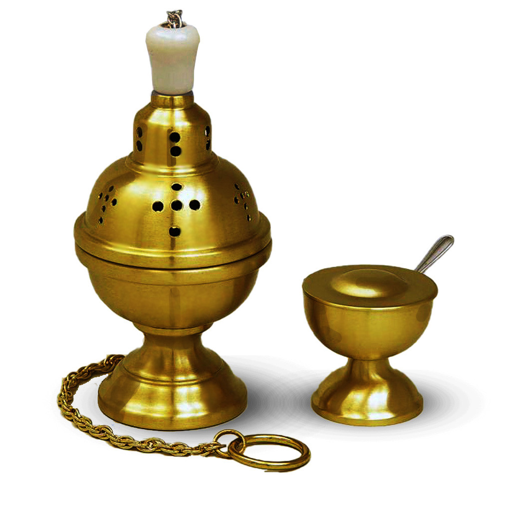 Single Chain Brass Censer & Boat w/Polished Finish | St. Patrick's Guild