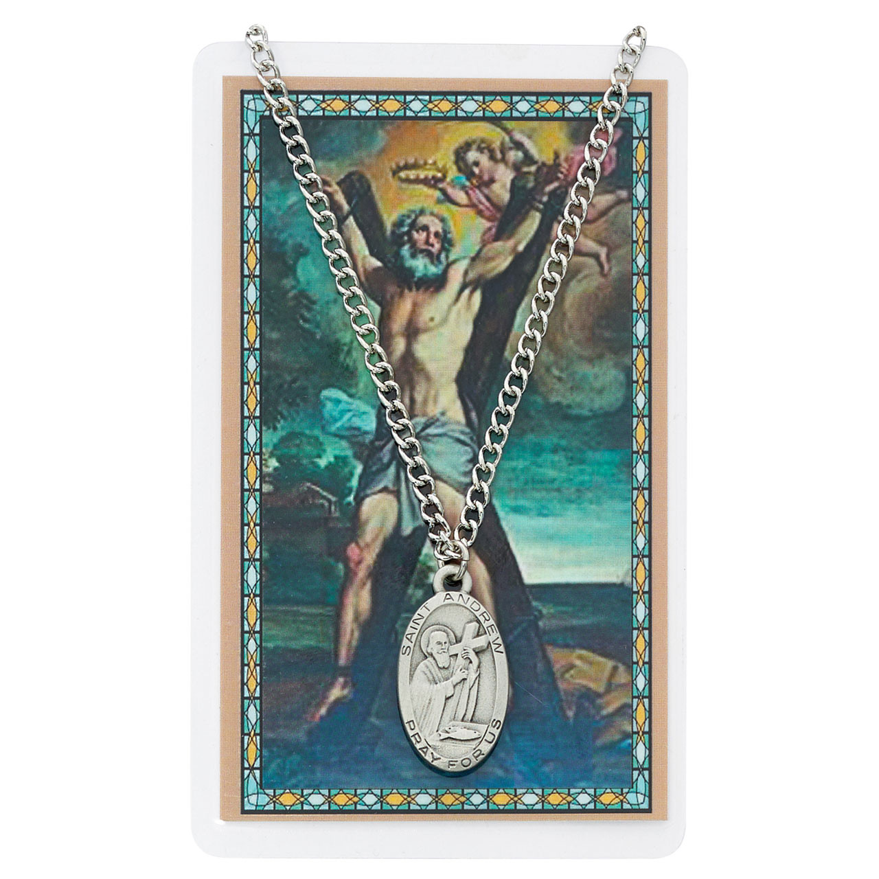 St Andrew Pendant and Laminated Holy Card | St. Patrick's Guild